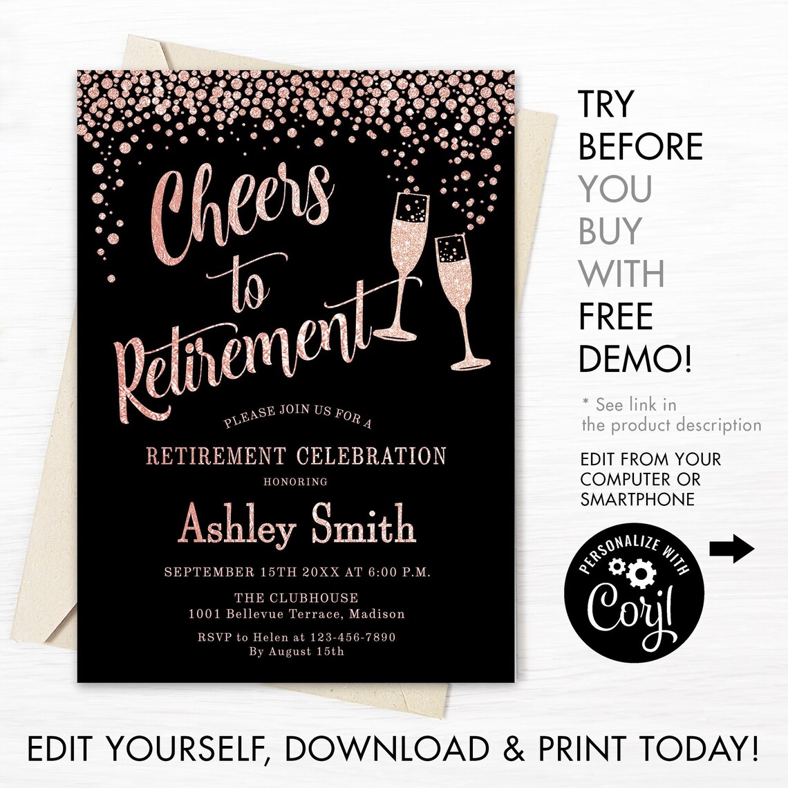 Retirement Party Invitation INSTANT DOWNLOAD Digital | Etsy