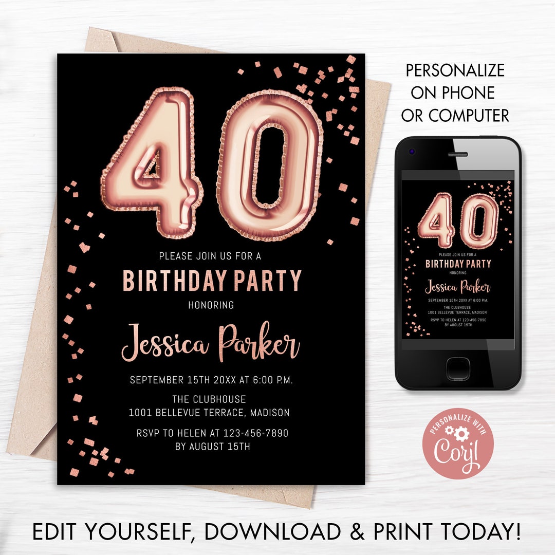 40th Birthday Party Invitation INSTANT DOWNLOAD Digital - Etsy