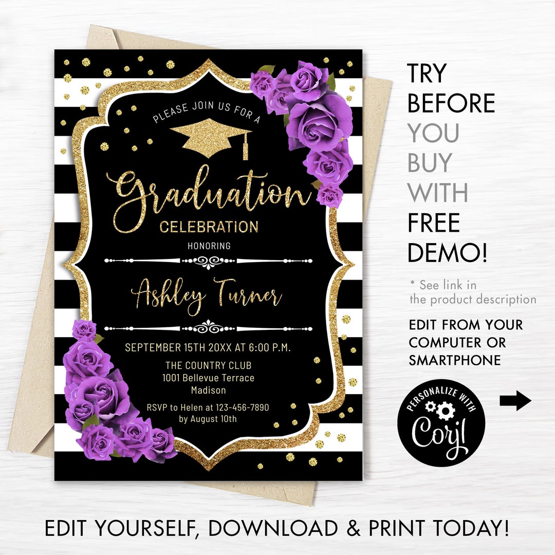 Graduation Invitation INSTANT DOWNLOAD Digital Template. - Etsy