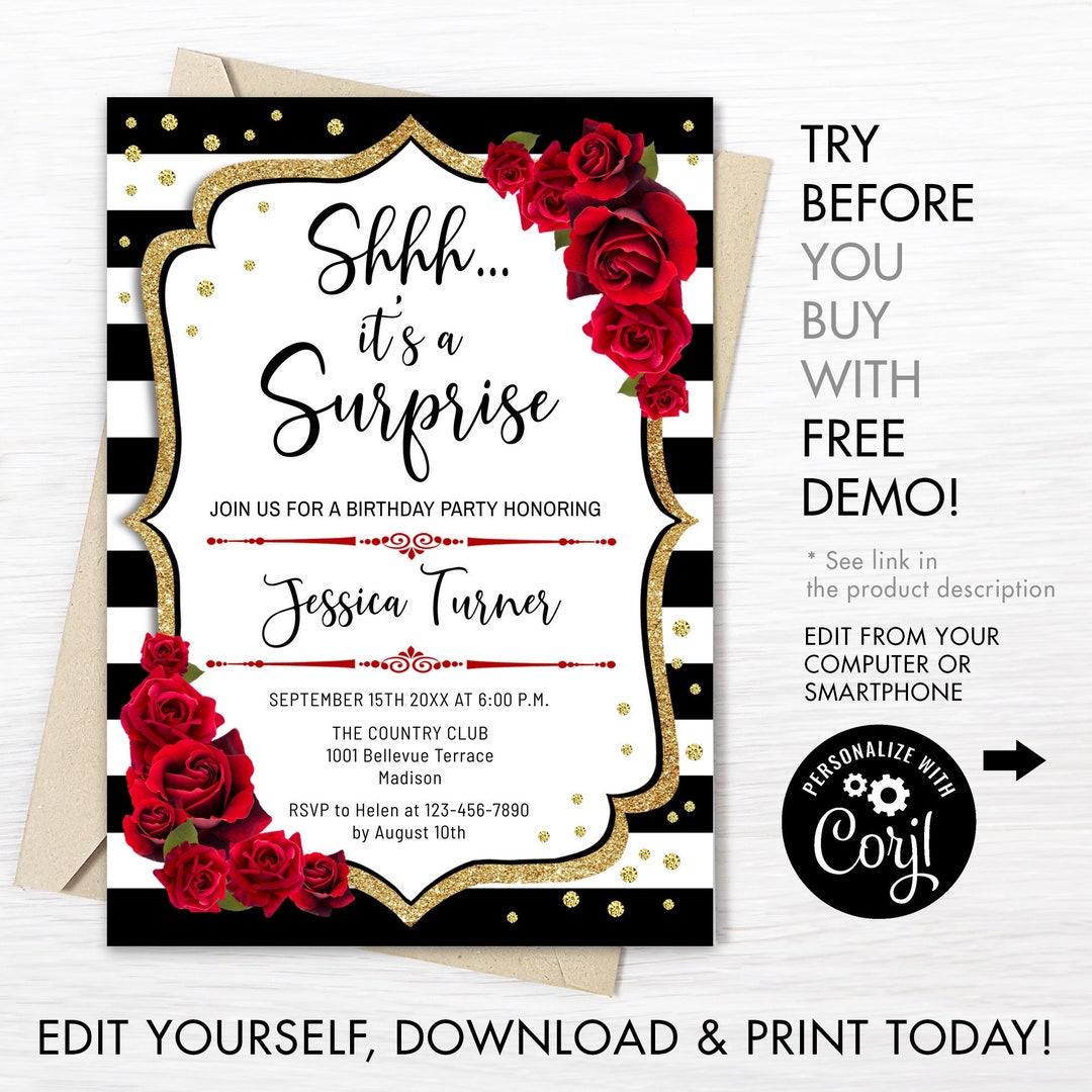 Surprise Birthday Invitation INSTANT DOWNLOAD Digital - Etsy