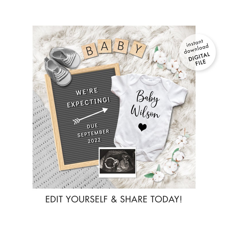Digital Pregnancy Announcement. Gender Neutral Baby Reveal. | Etsy