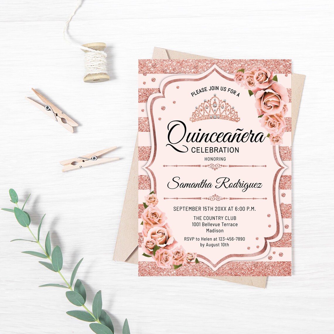 Quinceanera Invitation INSTANT DOWNLOAD Digital Template. | Etsy