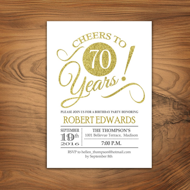 70th Birthday Invitation Any Age Cheers To Glitter Gold And Etsy