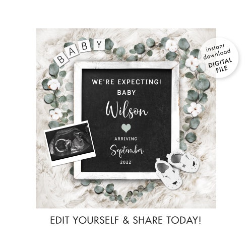 Digital Pregnancy Announcement Social Media Gender Neutral Etsy