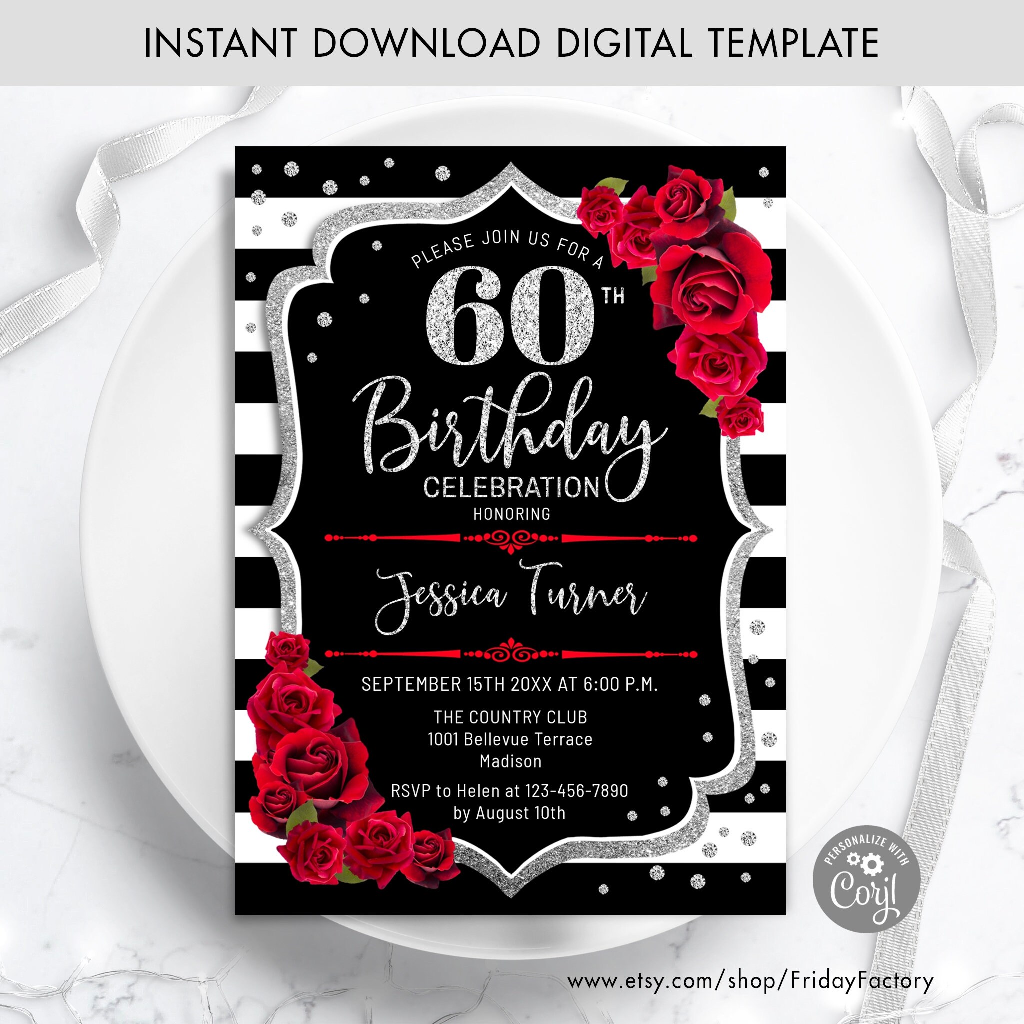 Red 60th Birthday Invitations