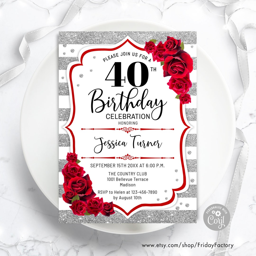 40th Birthday Invitation - INSTANT DOWNLOAD Digital Template. ANY Age ...