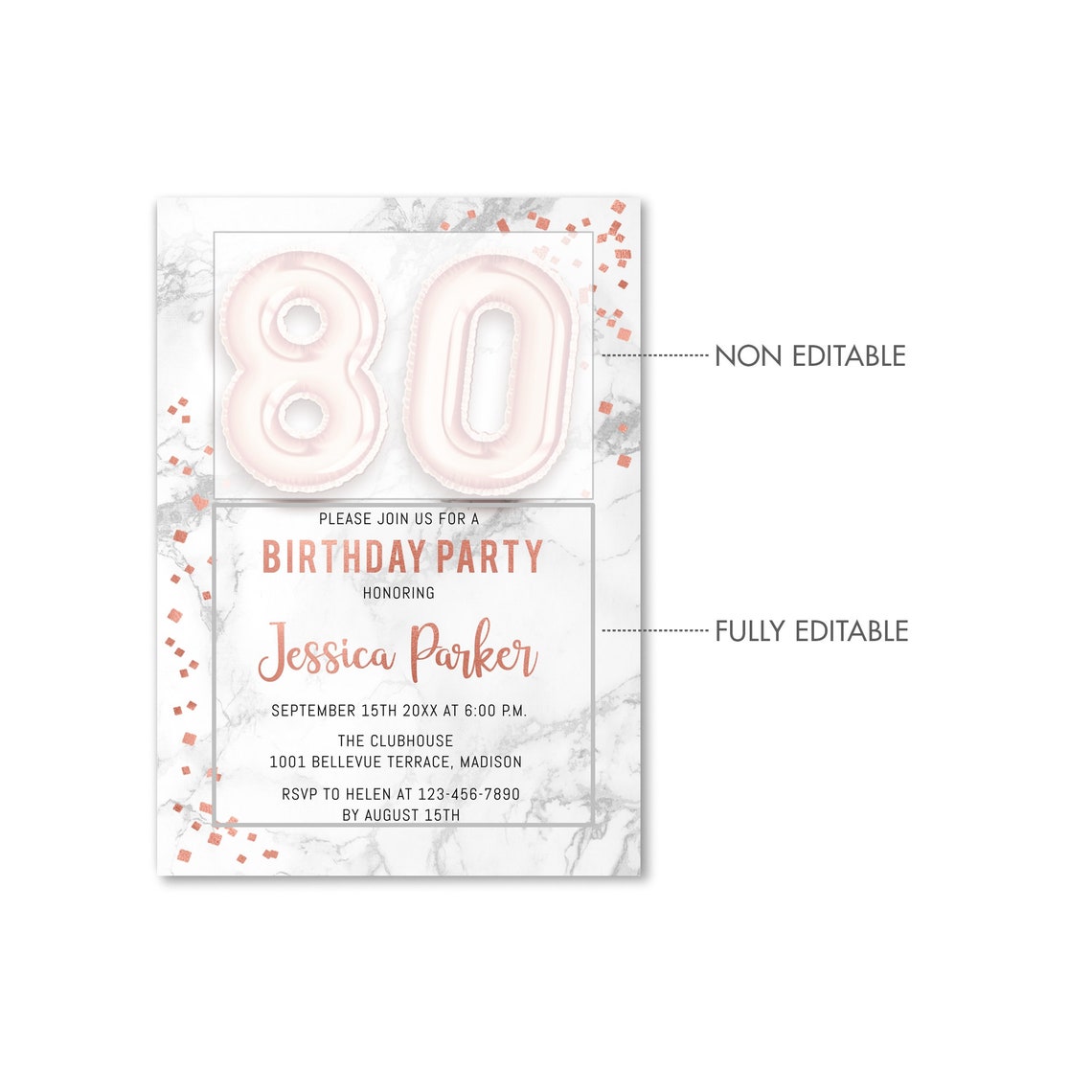 80th Birthday Party Invitation Instant Download Digital Etsy