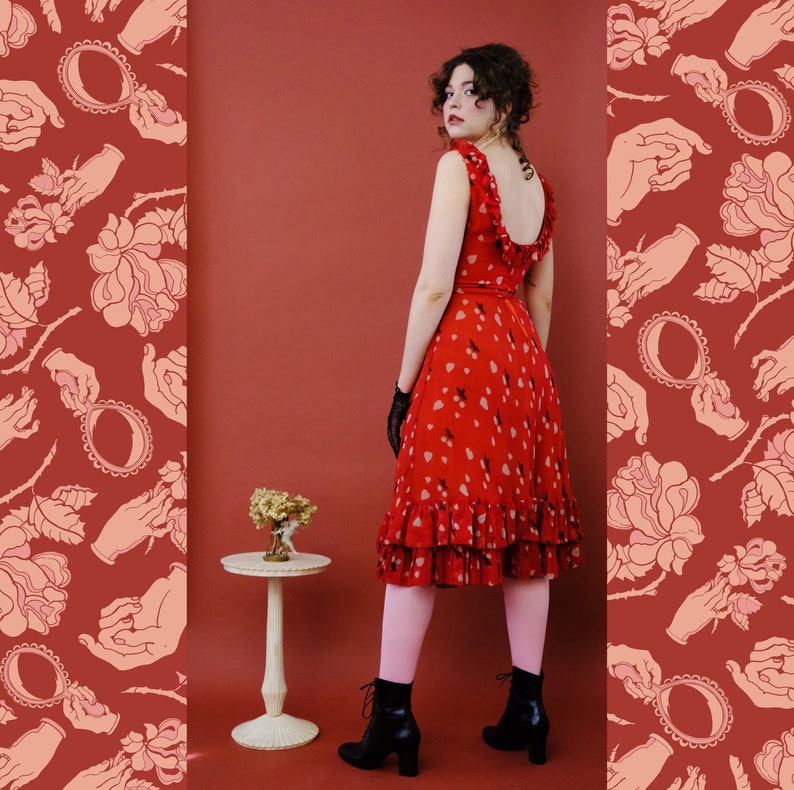 Rare 1970s Saz Boutique by Surjit + Adarsh Gill Silk Heart and Cherry ...