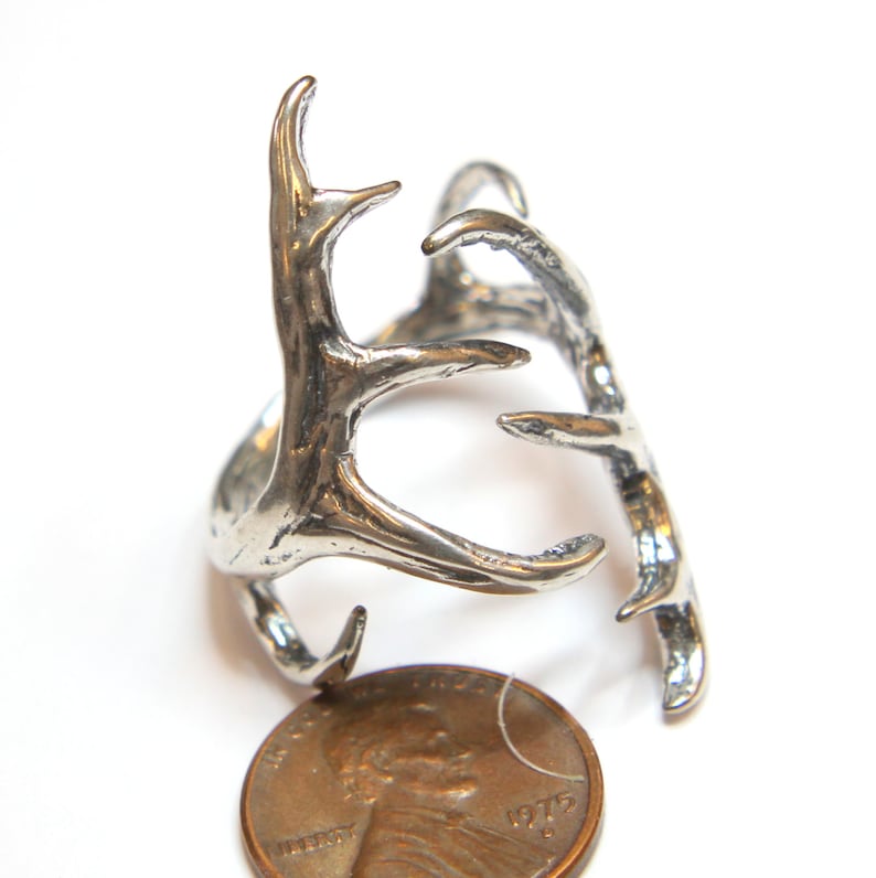 Silver Elk Antler Ring sterling Overlay on Solid White Bronze | Etsy
