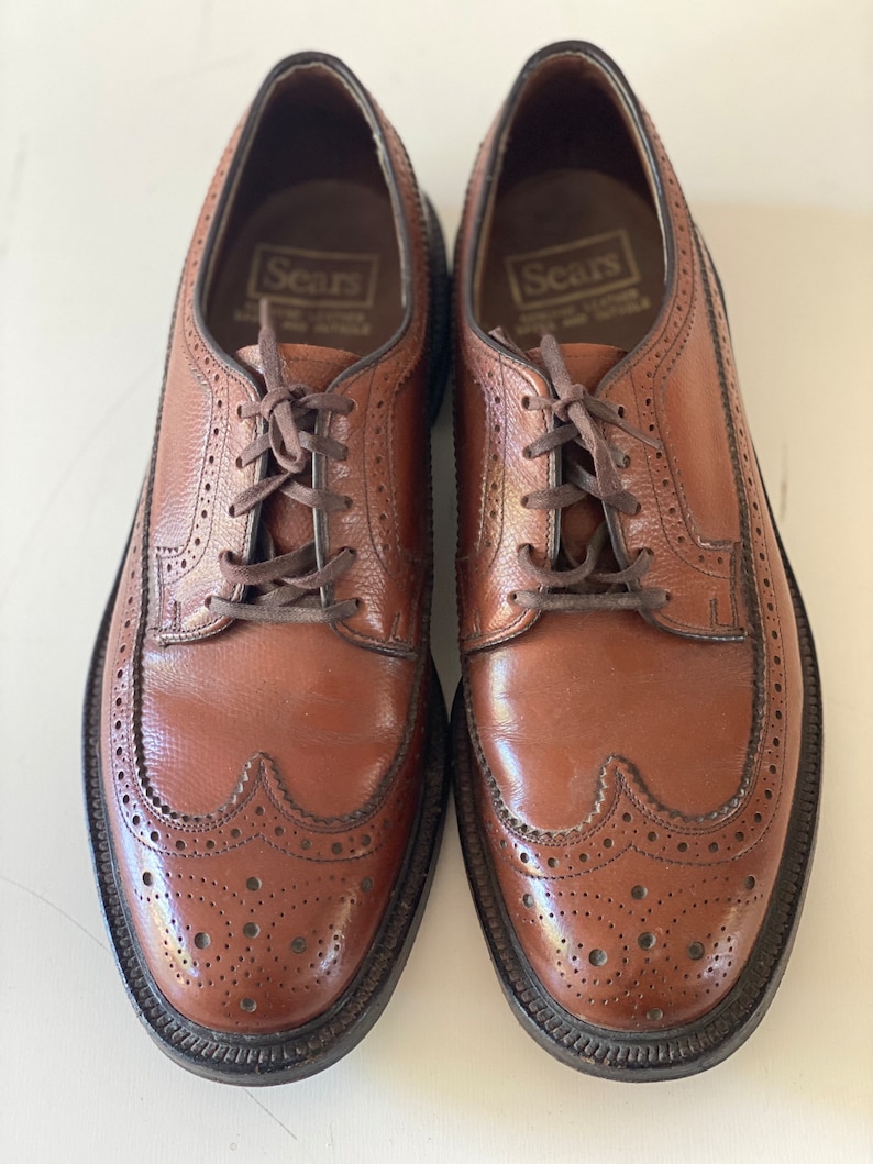 Vintage 60s 70s Sears Wingtips Brown Leather Brogue Oxford Dress Shoes ...