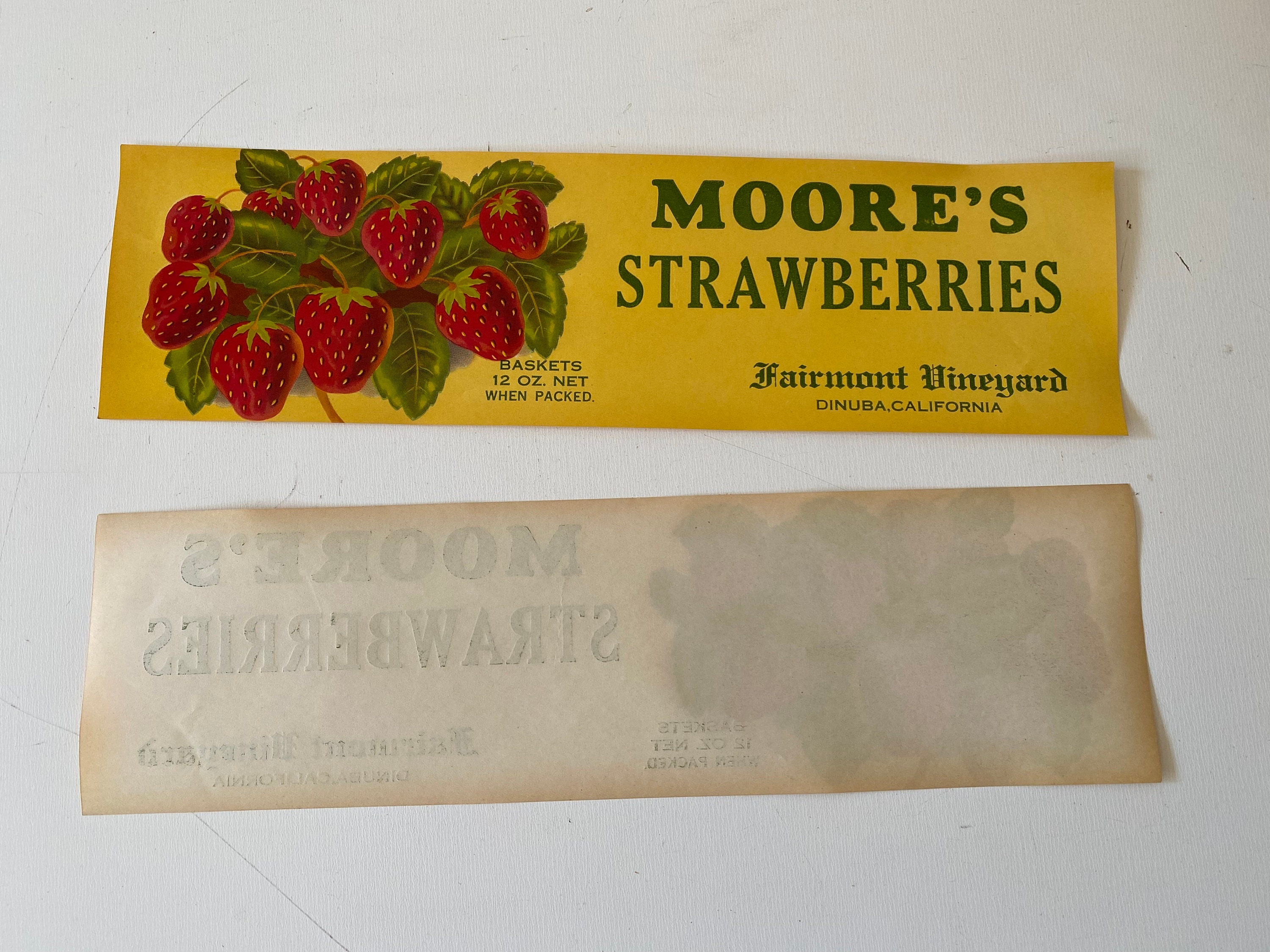 Vintage 1946 Strawberry Crate Labels Set of 2 Moore's Strawberries ...