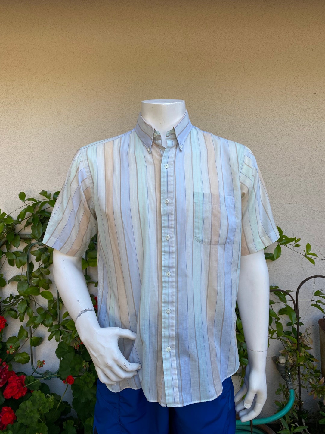Vintage 80s Arrow Brigade Striped Button Down Peach Mint Green - Etsy