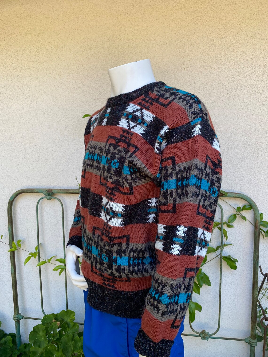 Vintage Southwestern Print Sweater Men Wool Blend Rust Turquoise Black ...