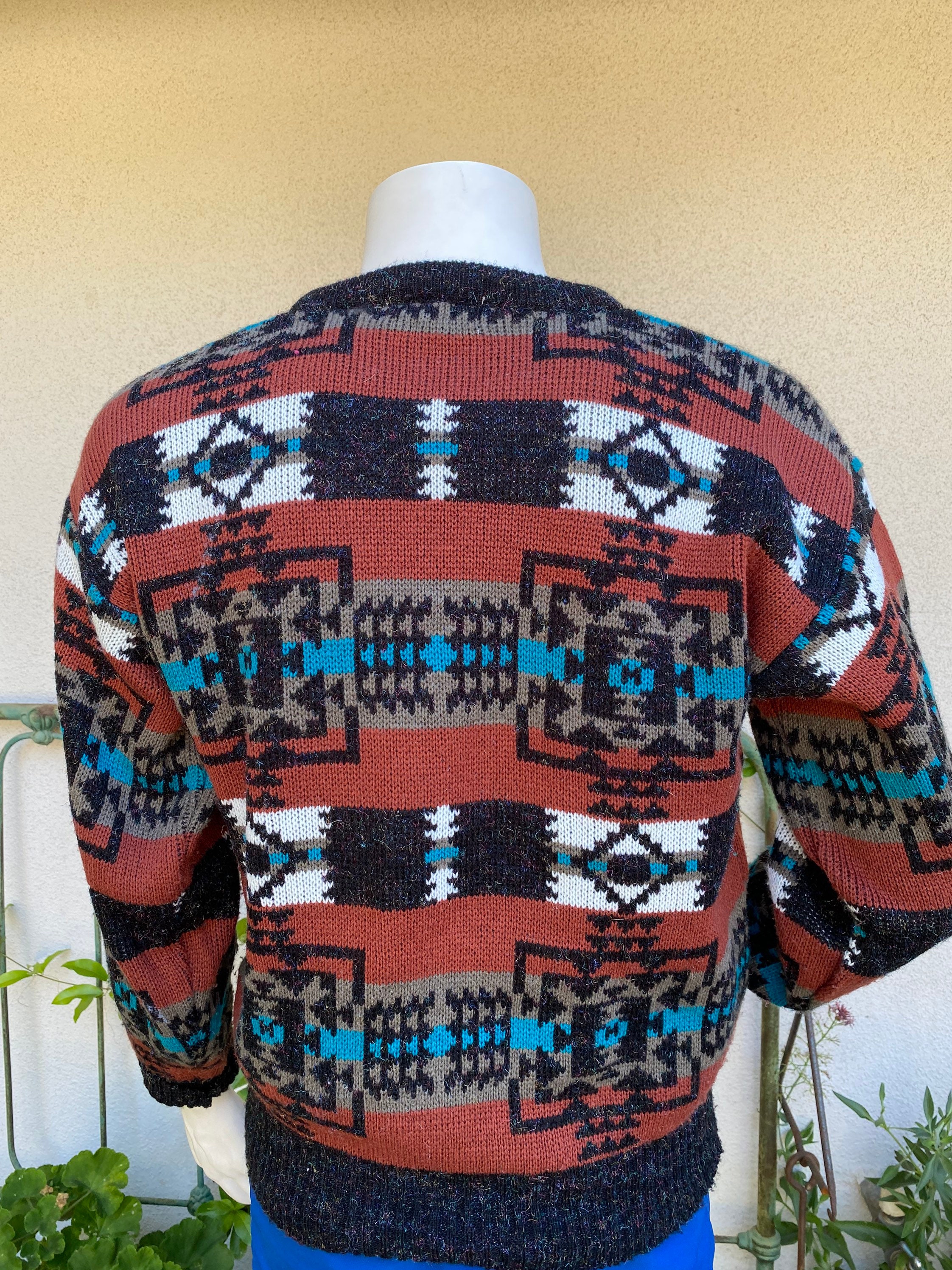 Vintage Southwestern Print Sweater Men Wool Blend Rust Turquoise Black ...