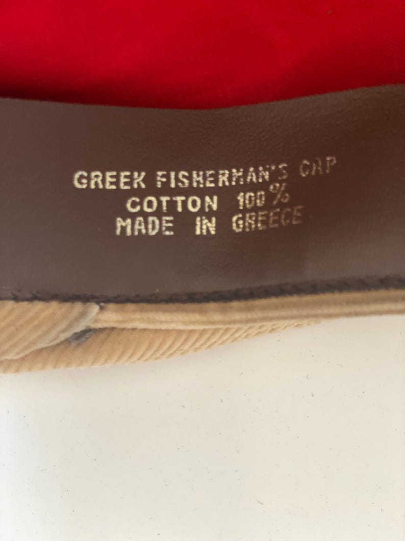 Vintage Authentic Greek Fisherman Cap Tan Corduroy Aegean Hat Made in ...