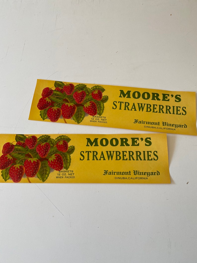 Vintage 1946 Strawberry Crate Labels Set of 2 Moore's Strawberries ...