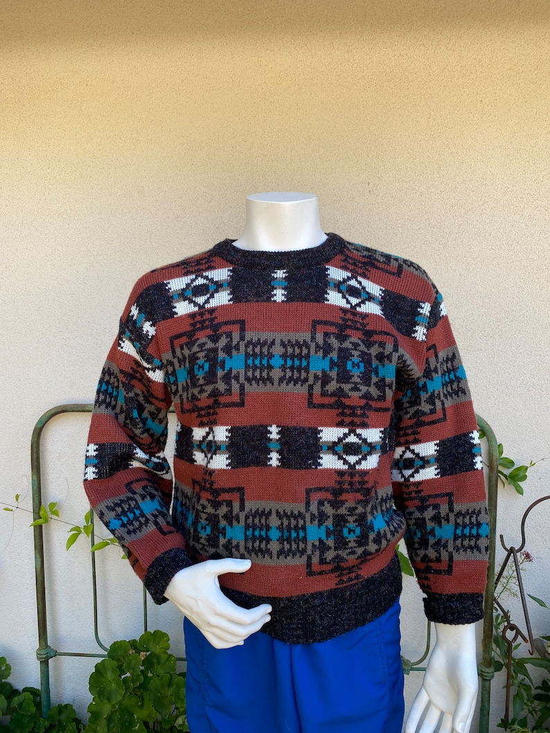 Vintage Southwestern Print Sweater Men Wool Blend Rust Turquoise Black ...