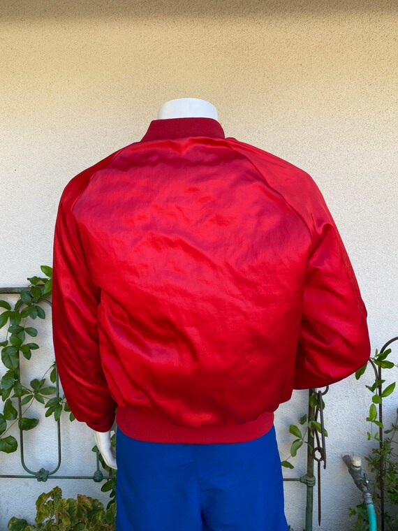 Vintage Red Satin Bomber England Jacket Snap Up Engla… - Gem