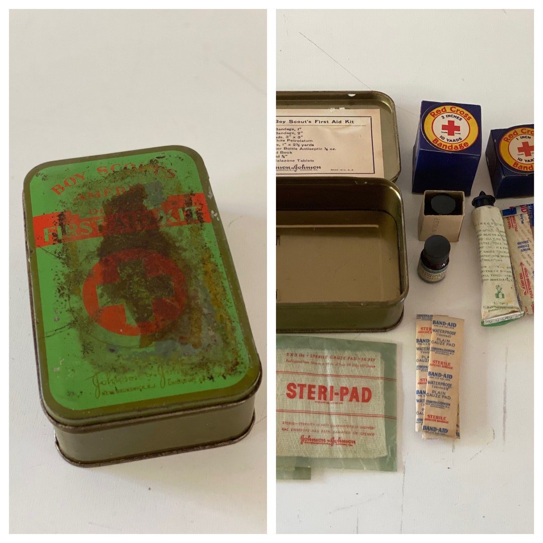 Vintage 40s Boy Scouts First Aid Kit With Supplies Rustic Medical Kit ...