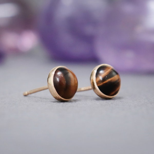 Gold Tiger Eye Post Earrings - Etsy
