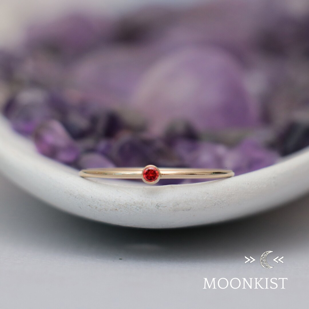 Dainty Gold Ruby Ring, 14K Gold Filled Ruby Solitaire Ring, Bezel Set ...