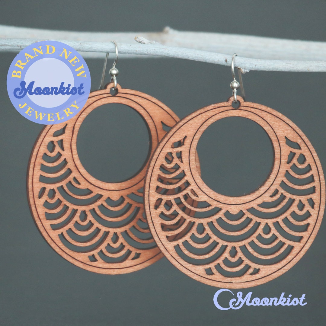 SALE Wooden Earrings for Women, Round Wood Dangle Earrings, Large ...