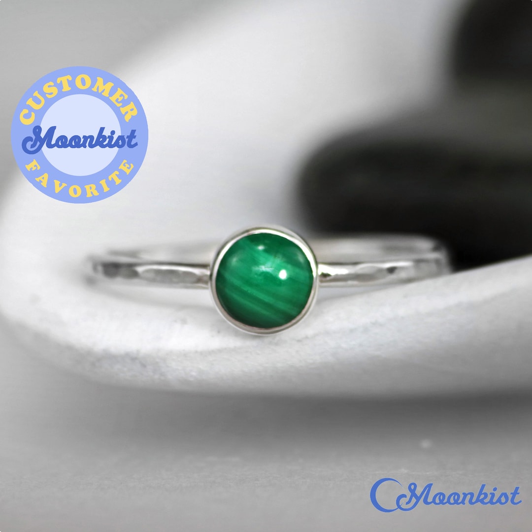 Small Malachite Stack Ring, Sterling Silver Malachite Ring, Simple ...
