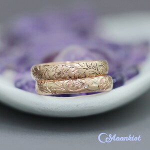 Gold Floral Band, 14K Gold Filled Flower Pattern Ring, Vintage Flower ...