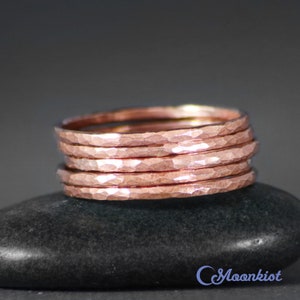 Copper Stackable Ring Set, Thin Copper Stacking Ring Set, Hammered ...