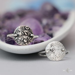 Climbing Rose Ring, Sterling Silver Pinky Ring, Round Flower Ring ...