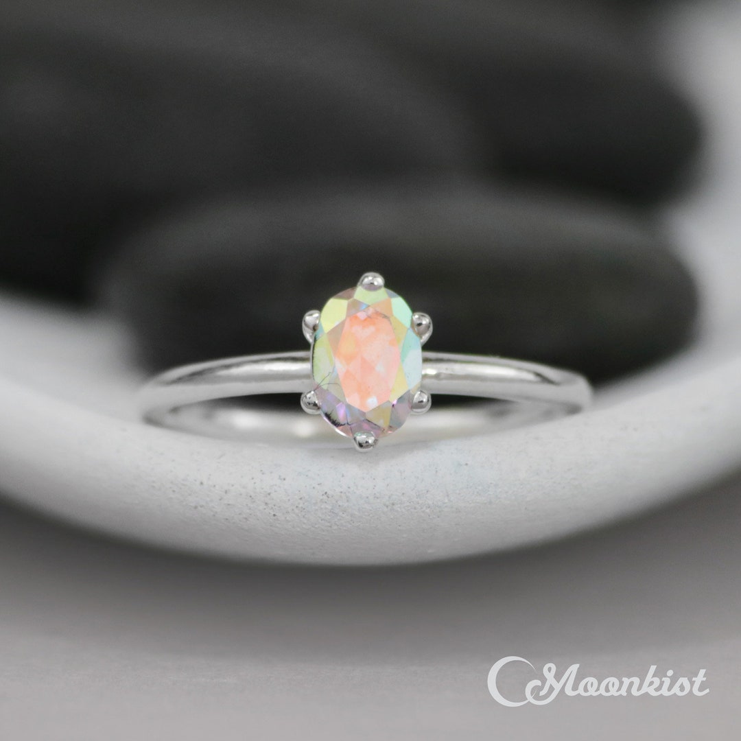 Oval Rainbow Topaz Ring, Sterling Silver Topaz Promise Ring, November ...