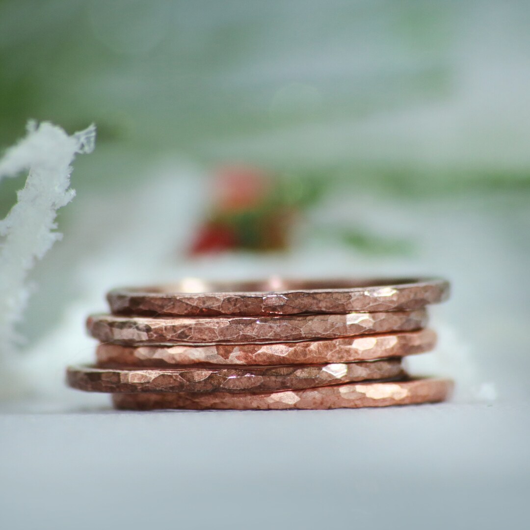 Copper Stackable Ring Set, Thin Copper Stacking Ring Set, Hammered ...