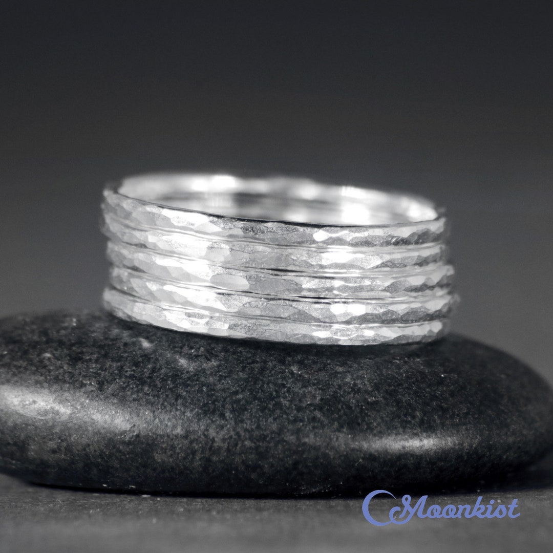 Thin Silver Rings, Sterling Silver Stacking Rings for Women, Hammered ...