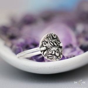 Climbing Rose Ring, Sterling Silver Pinky Ring, Round Flower Ring ...