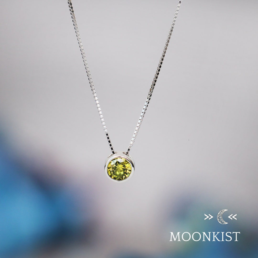 Peridot CZ Floating Pendant Necklace, 925 Sterling Silver Dainty ...