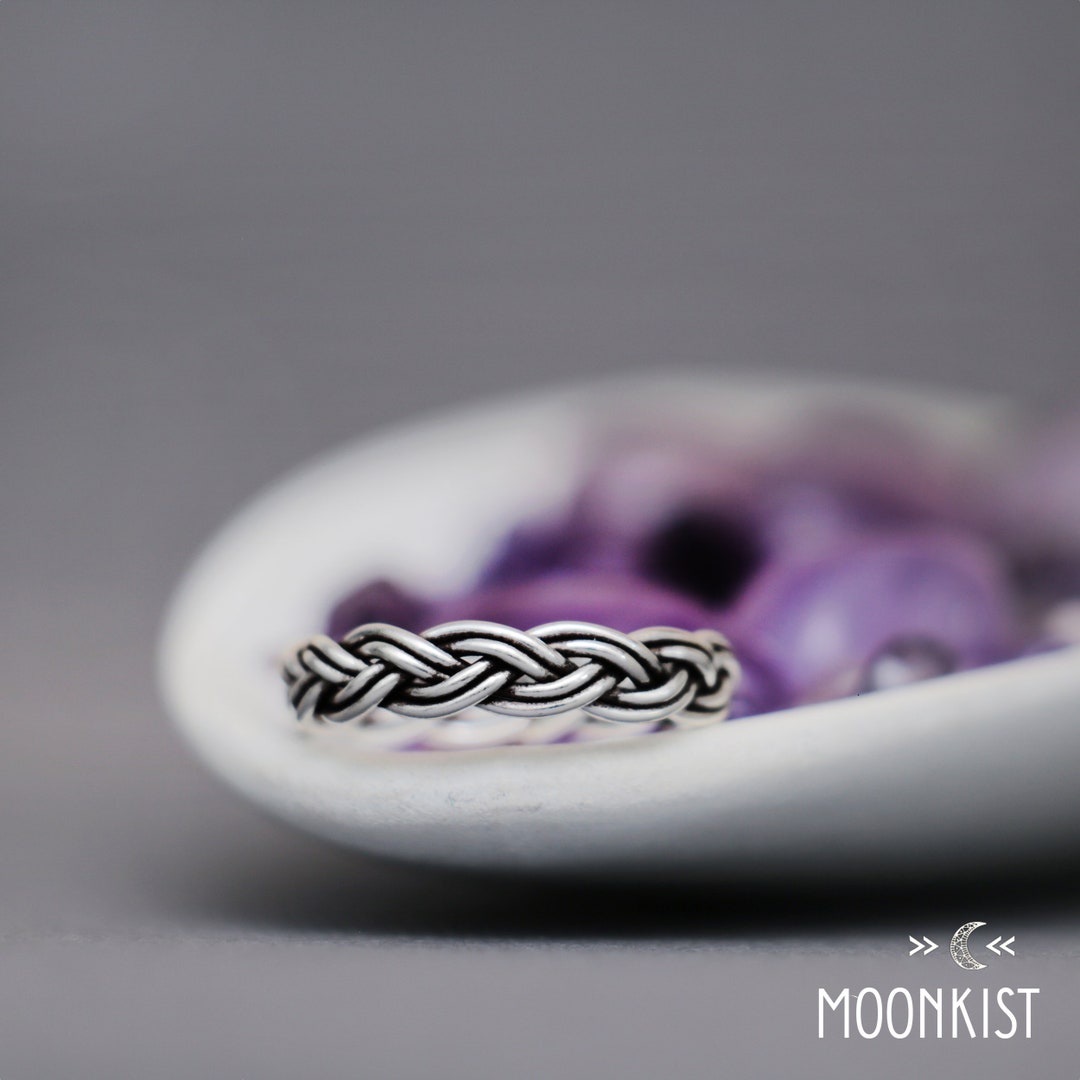 Narrow Double Braid Ring, Solid Sterling Silver Braided Band, Unisex ...
