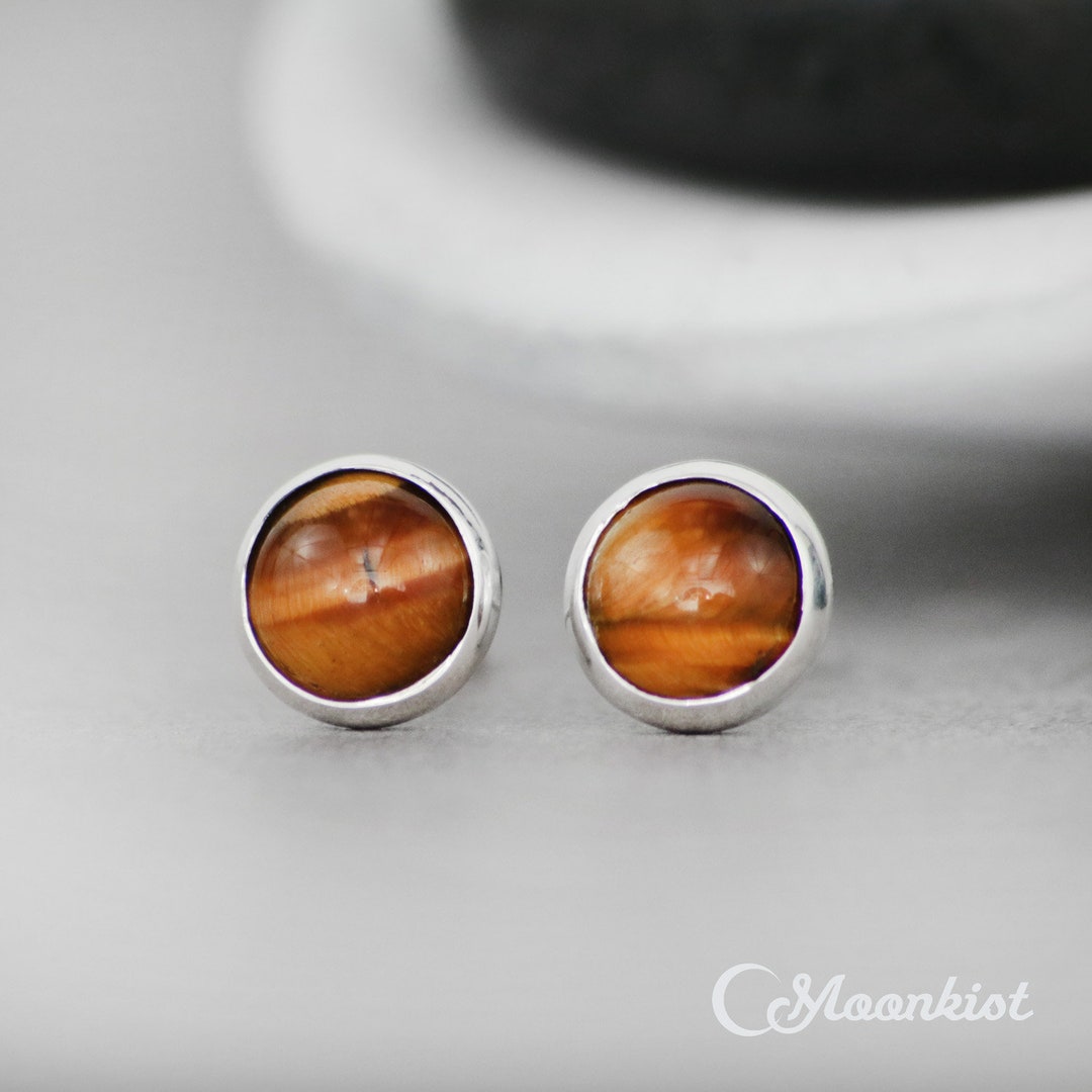Silver Tiger Eye Earrings, Tiger Eye Stud Earrings, Mens Stud Earrings ...