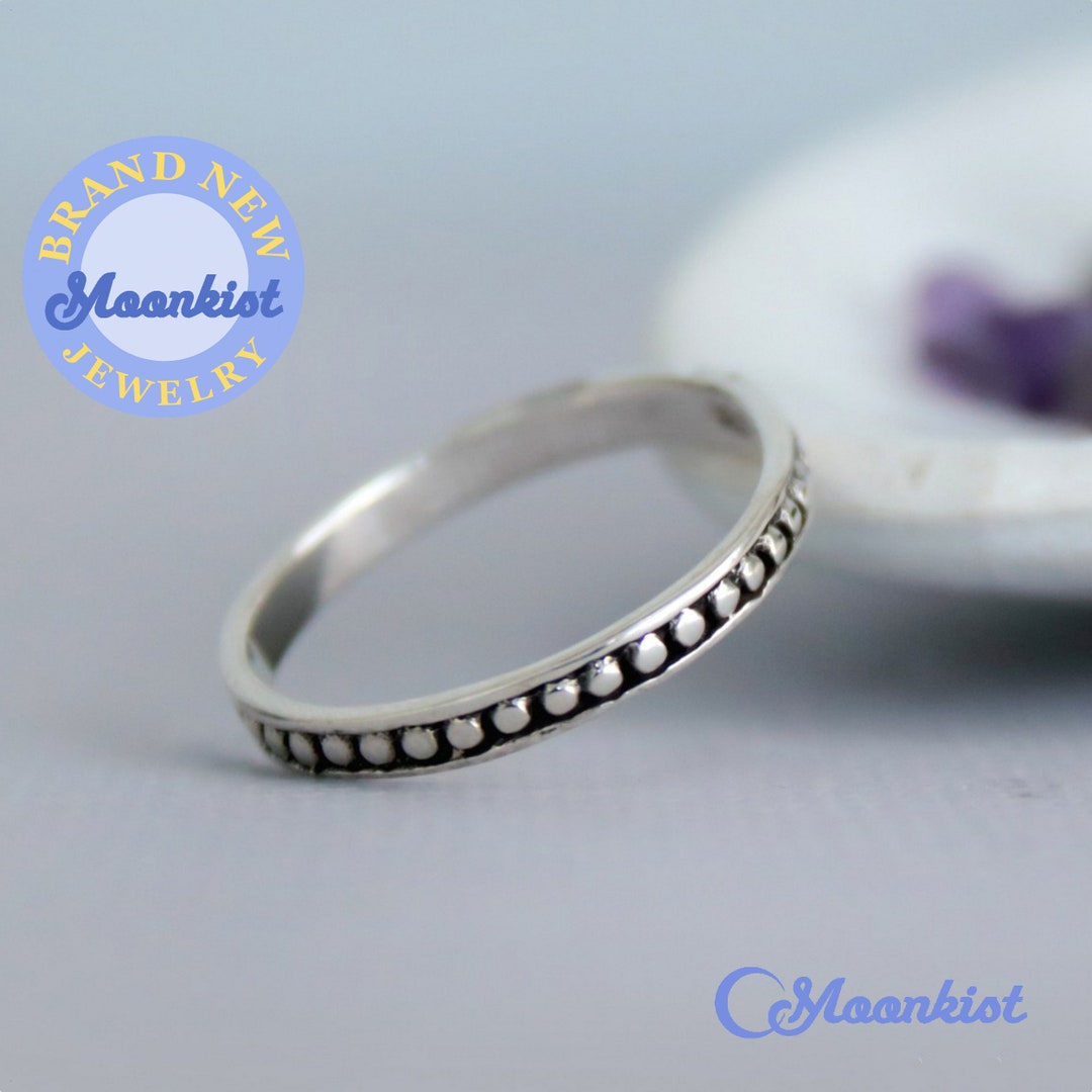 Simple Beaded Band Ring, Sterling Silver Stacking Ring, Bead Stack Ring ...