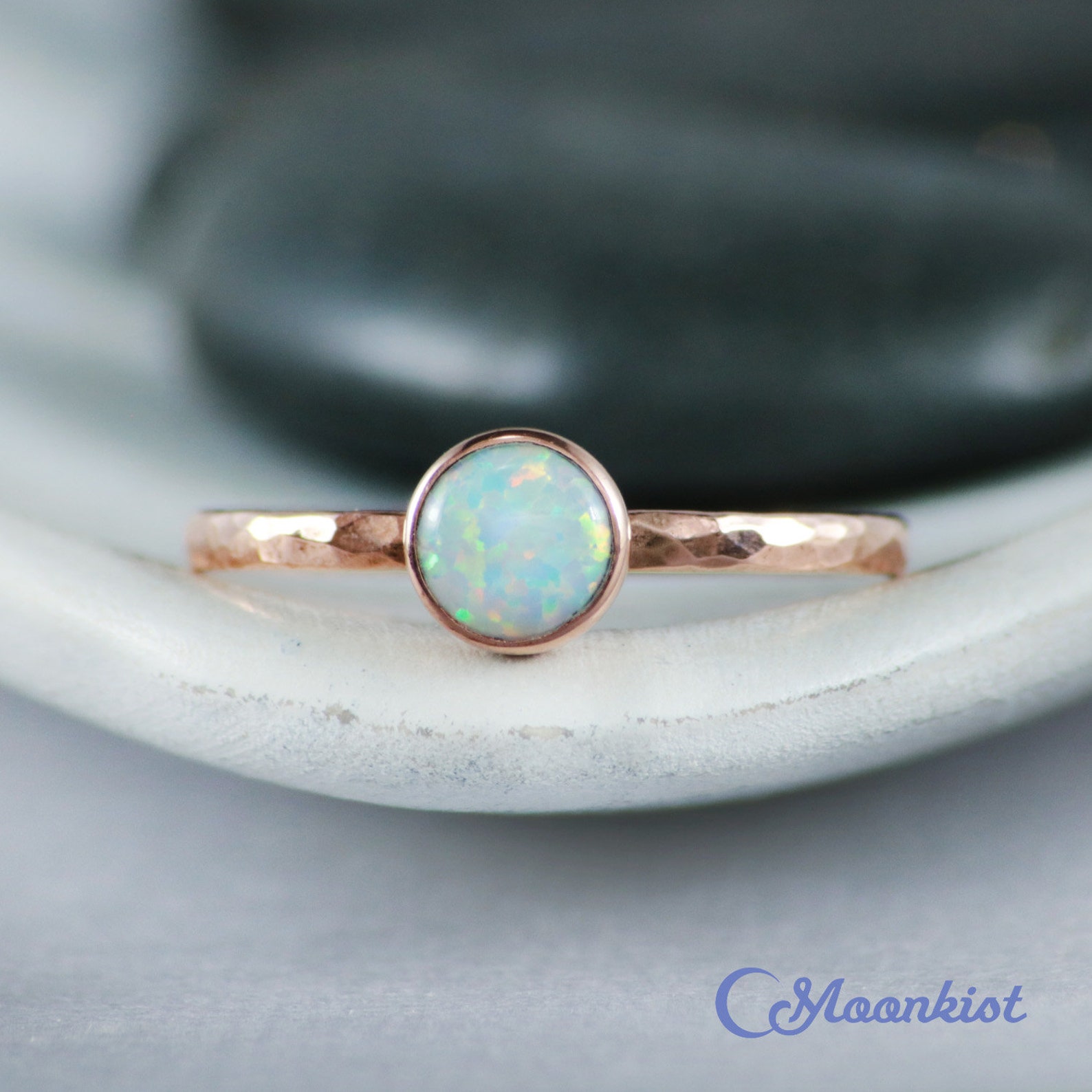 White Opal Ring, Copper Opal Ring, Opal Stacking Ring, Simple Opal Ring ...