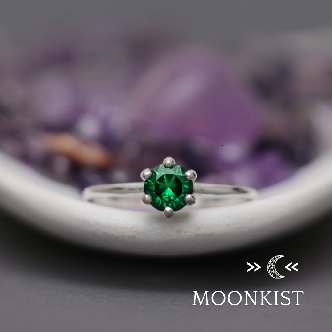 Emerald Green Spinel Engagement Ring, Sterling Silver Green Spinel Ring ...