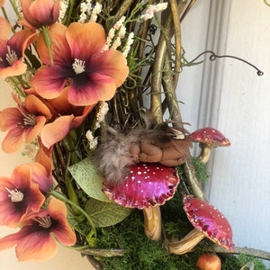 Fairy Tree/ Mushroom, Moss, Fairies and Crystal Crescent Moon Wreath - Etsy