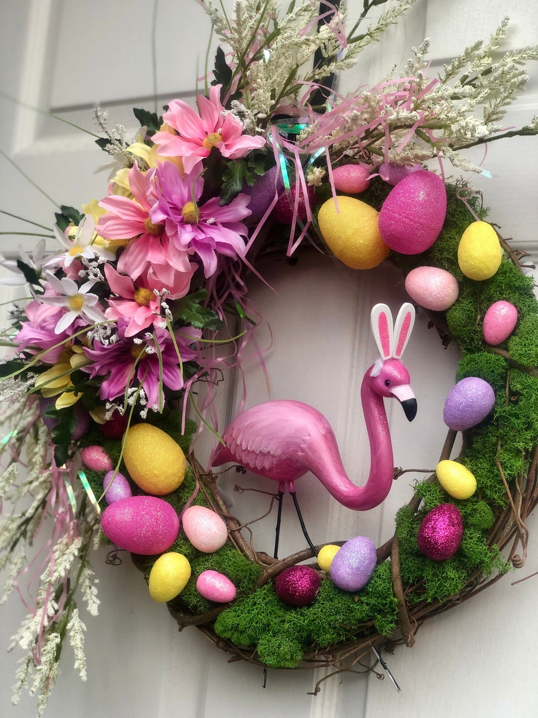 Easter Flamingo Wreath, Bunny Ear Flamingo Wreath - Etsy