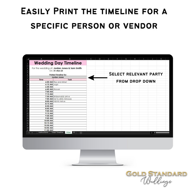 Wedding Day Timeline Creator - Wedding Planning Spreadsheet and ...