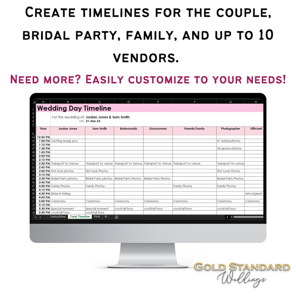 Wedding Day Timeline Creator - Wedding Planning Spreadsheet and ...