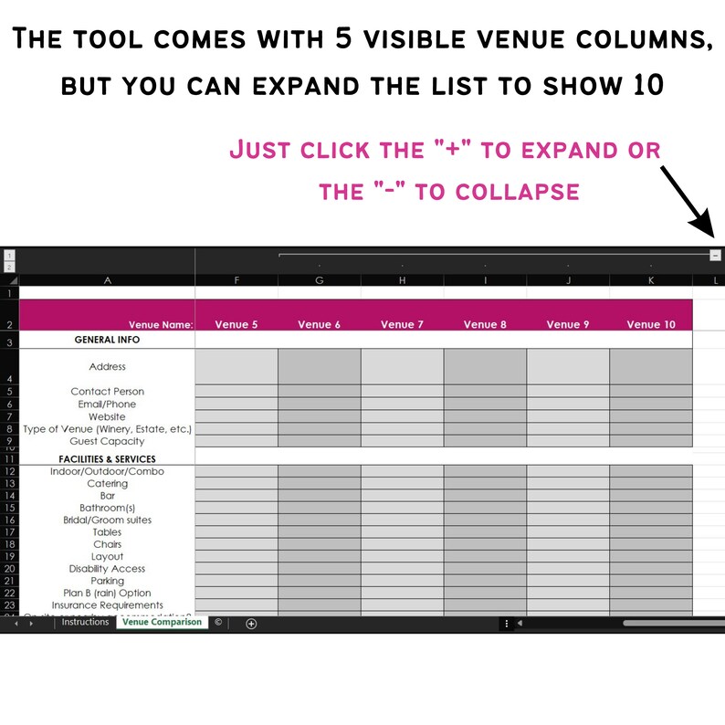 Wedding Venue Comparison Spreadsheet - Event Planning Template ...