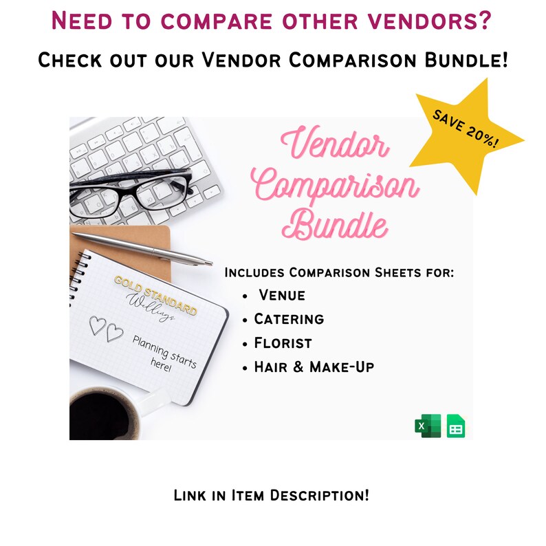 Wedding Catering Comparison Spreadsheet event Planning - Etsy