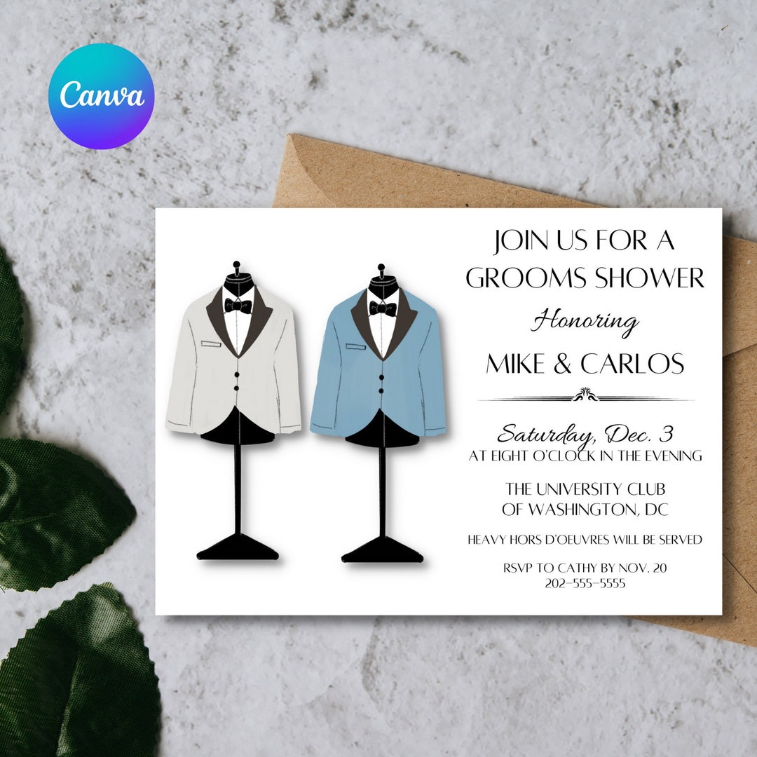 Grooms' Shower Invitation - Editable Canva Template for LGBTQ Wedding ...