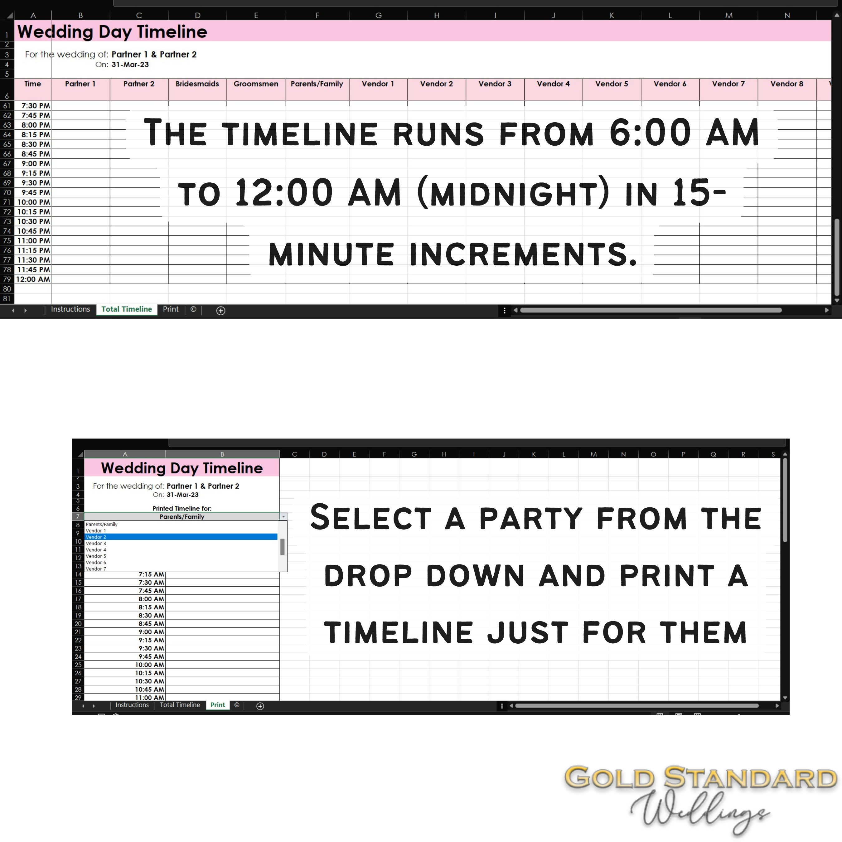 Wedding Day Timeline Creator - Wedding Planning Spreadsheet and ...