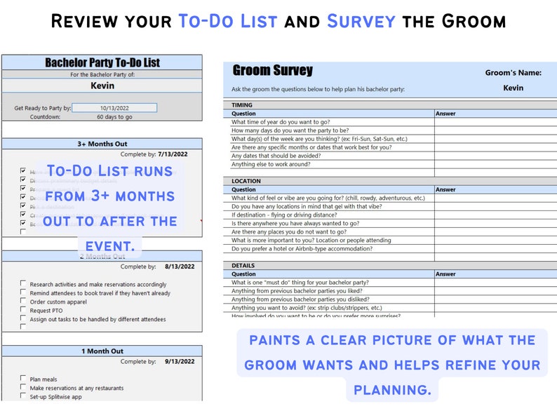 Bachelor Party Planner Bach Party Spreadsheet Tool for Party Planning ...