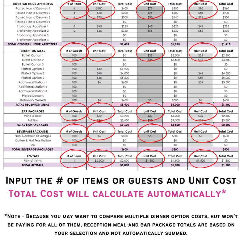 Wedding Catering Comparison Spreadsheet -event Planning Template ...